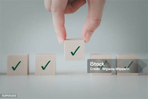 체크리스트 작업 목록 설문 조사 및 평가 품질 관리 목표 달성 및 비즈니스 성공 선거 및 투표 투표 할 일 목록 체크리스트를 완성하기 위해 녹색 체크 표시를 들고 손 개념에