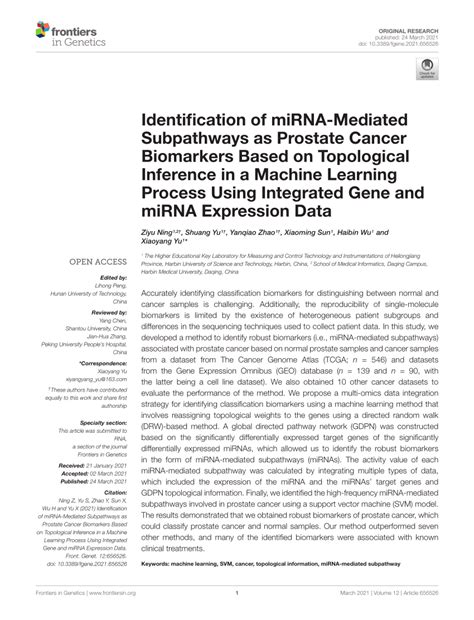 Pdf Identification Of Mirna Mediated Subpathways As Prostate Cancer