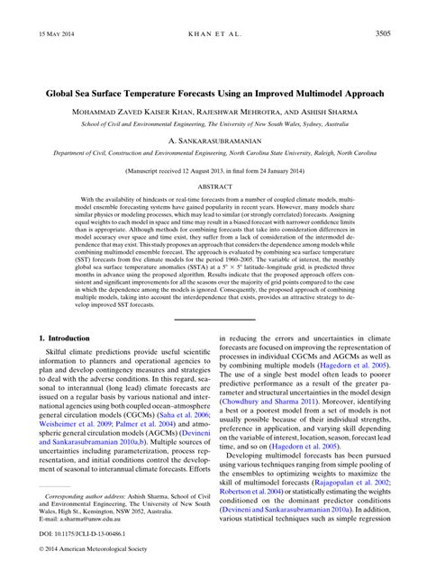 Pdf Global Sea Surface Temperature Forecasts Using An Improved