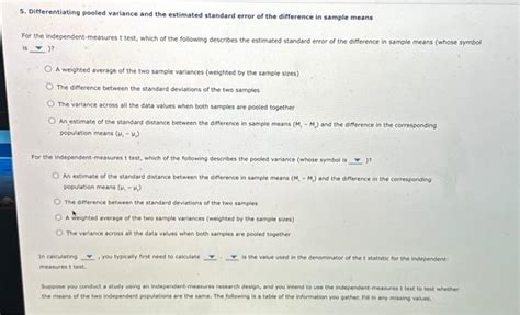 solved 5 differentiating pooled variance and the estimated
