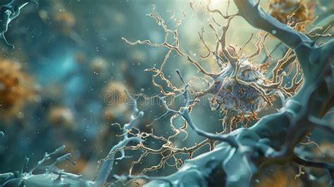 Microscopic View Of A Neuron Cell With Intricate Branching Structures