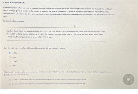 Solved 3 Asset Management Ratios Asset Management Ratios