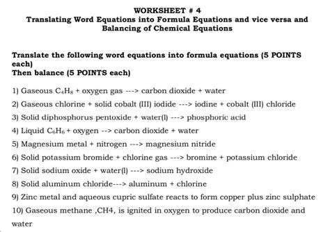 Solved Worksheet 4 Translating Word Equations Into Formula