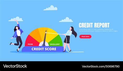 Woman Pushes Credit Score Arrow Gauge Speedometer Vector Image