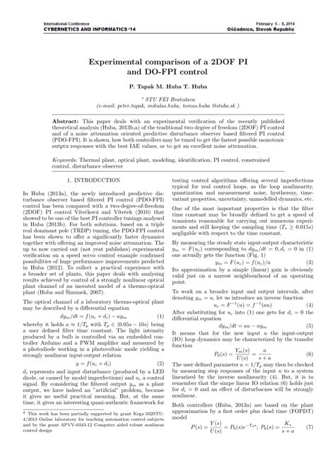 pdf experimental comparison of a 2dof pi and do fpi control