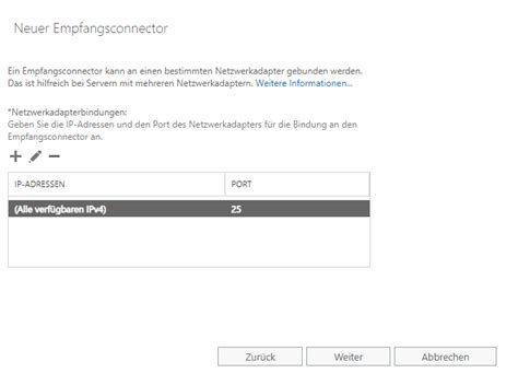 Einrichten Des Empfangskonnektors In Microsoft Exchange