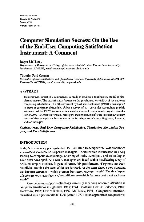 Pdf Computer Simulation Success On The Use Of The End User Computing
