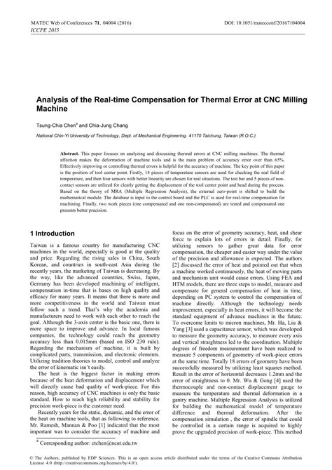 Pdf Analysis Of The Real Time Compensation For Thermal Error At Cnc