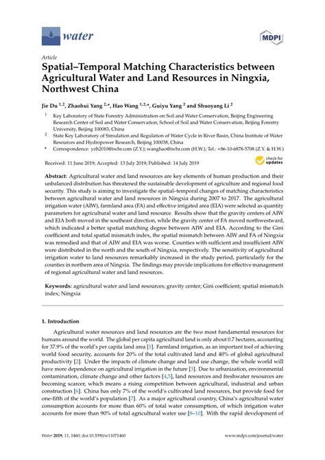 Pdf Spatial Temporal Matching Characteristics Between Agricultural Water And Land Resources In