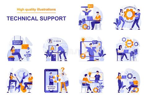 Technical Support Web Concept With People Scenes Set In Flat Style