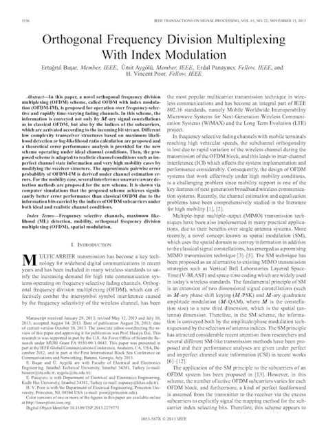 Pdf Orthogonal Frequency Division Multiplexing With Index Modulation