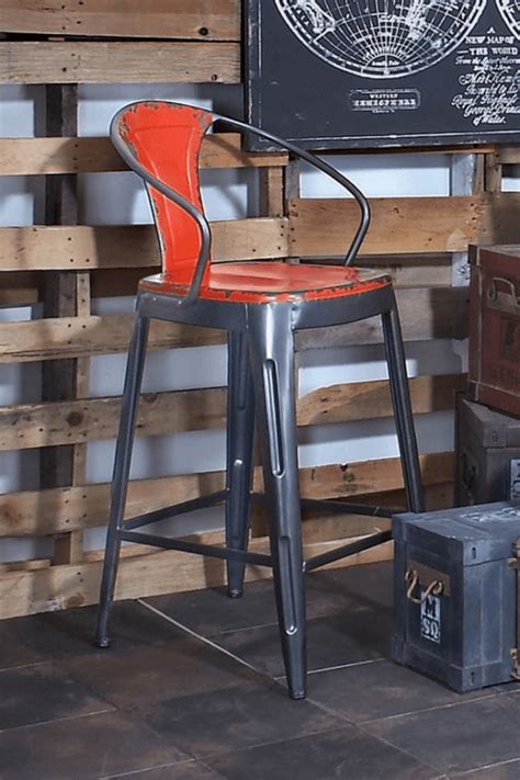 Bright Red Metal Stool In Industriall Style Interior M Concepts And