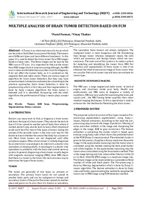 Pdf Multiple Analysis Of Brain Tumor Detection Based On Fcm