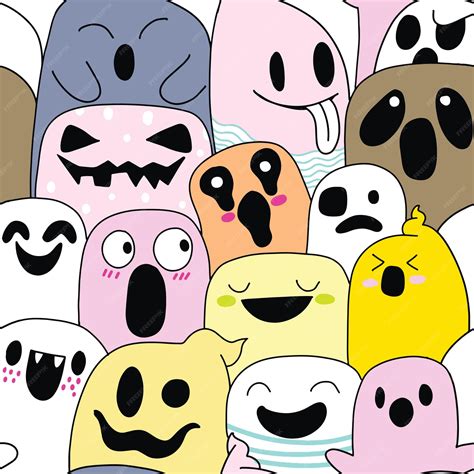 Cute Ghost Pattern Colorful Illustration Cute Hand Drawn Doodles