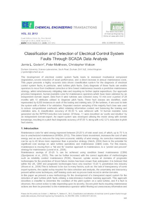 Classification And Detection Of Electrical Control System Faults