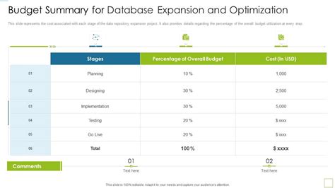 Database Expansion And Optimization Budget Summary For Database Expansion And Optimization Ppt
