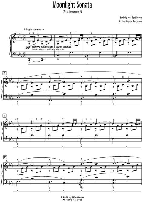 Moonlight Sonata 1st Mvt Sheet Music For Pianovocalchords Sheet