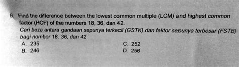 Solved Find He Difference Between The Lowest Common Multiple Lcm