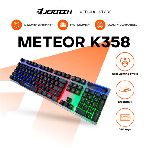 Jertech K358 Meteor 104 Keys Full Size Led Gaming Keyboard White Black White Wired