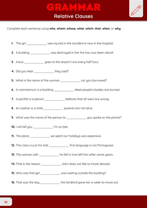Adjective Clauses Exercises Worksheet