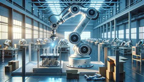 State Of The Art Ai Robotic Arm Assembling Machinery Components In A Modern Industrial Setting