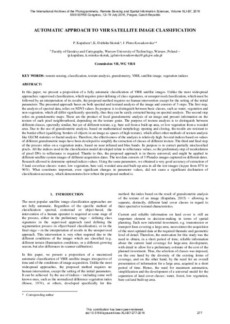 Pdf Automatic Approach To Vhr Satellite Image Classification