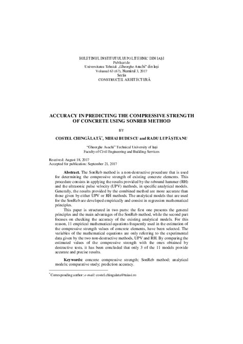 Pdf Accuracy In Predicting The Compressive Strength Of Concrete Using