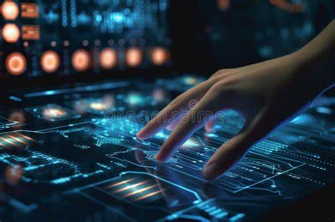 Hand Reaching Out To Touch An Interactive Data Screen Symbolizing The