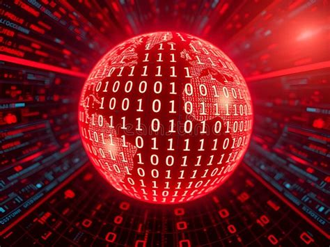 Red Glowing Globe With Binary Code And Motion Lines — Futuristic Technology Symbol Stock