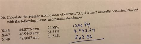 Solved Calculate The Average Atomic Mass Of Element X Chegg