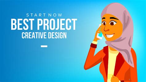 아랍 여자 배너 벡터입니다 젊은 사우디 아라비아 감정을 표현 한다 제시 대 한 광고 인사말 발표 디자인 일러스트 레이 션 가리기에 대한 스톡 벡터 아트 및 기타 이미지