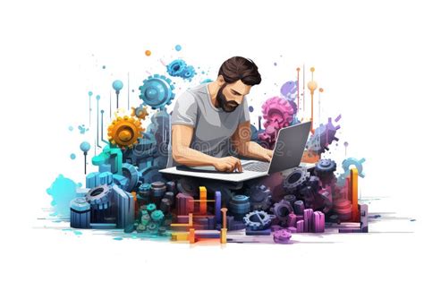 Software Engineer During The Work 3d Colorful Illustration Generative Ai Stock Illustration