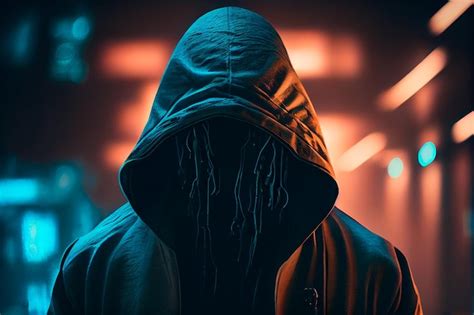 Premium Photo A Hooded Hacker Is Standing Cyber Security Concept Generative Ai