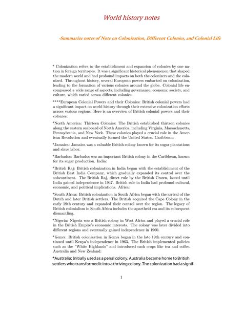 SOLUTION Detailed Note Of Colonization The Different Colonies And Colonial Life Studypool