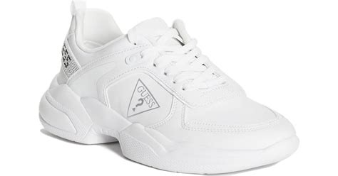 Guess Factory Levels Rhinestone Logo Sneakers In White Lyst