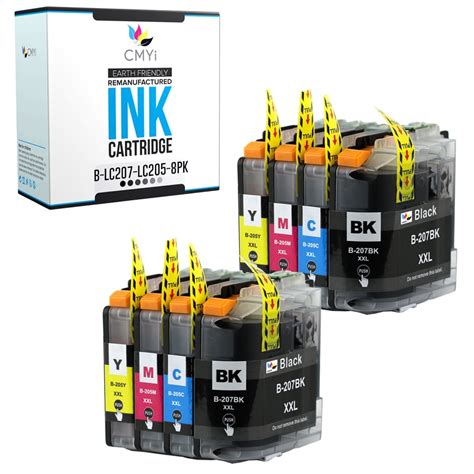 Cmyi Lc207 Lc205 Combo Pack Of 8 Ink Cartridges Compatible For Brother
