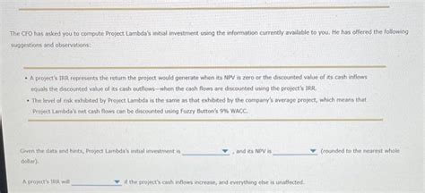Solved The Net Present Value NPV And Internal Rate Of Chegg