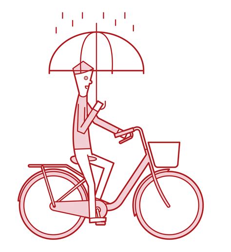 우산을 들고 자전거를 타는 남자의 일러스트 무료 일러스트 소재집 Kukukeke