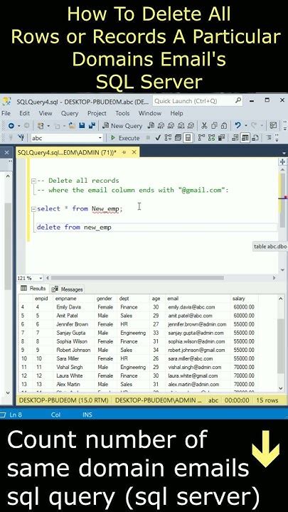 Delete The Rows Of The Same Domain Email Address Sqlserver Youtube