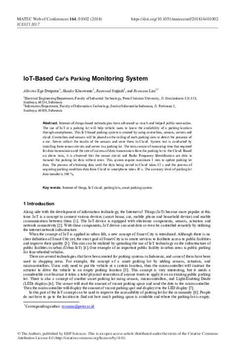 Pdf Iot Based Cars Parking Monitoring System Resmana Lim