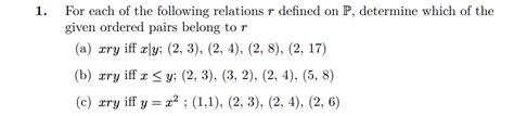 Solved 1. (a) xry For each of the following relations r | Chegg.com