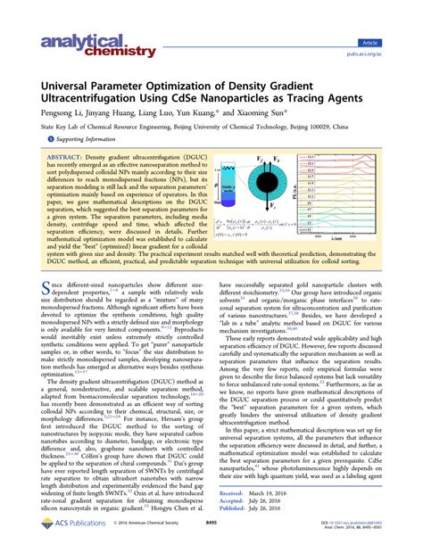 Pdf Universal Parameter Optimization Of Density Gradient Ultracentrifugation Using Cdse