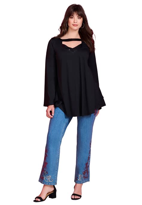 Roamans Womens Plus Size Invisible Stretch Iconic Sequin Embellished Bootcut Jean