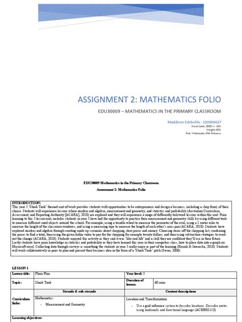 edu30009 a2 mathematics folio pdf inclusion education curriculum