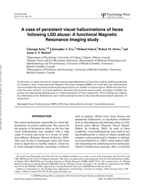 Pdf A Case Of Persistent Visual Hallucinations Of Faces Following Lsd