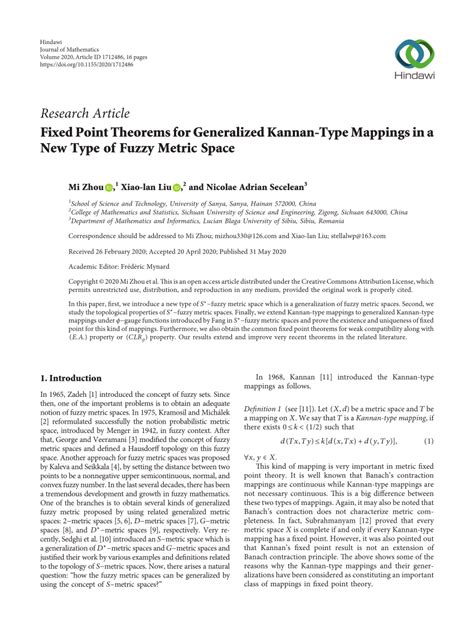 Pdf Fixed Point Theorems For Generalized Kannan Type Mappings In A