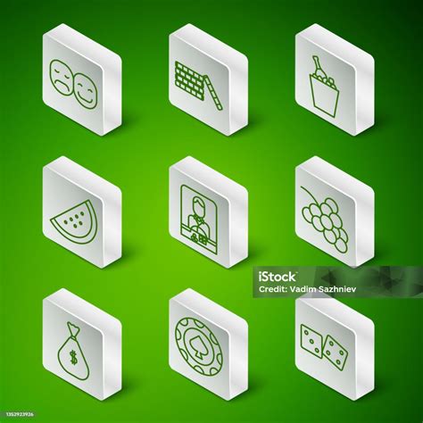 세트 라인 게임 주사위 카지노 칩 포커 플레이어 딜러 수박 돈 가방과 포도 아이콘 슬롯 머신 벡터 3차원 형태에 대한 스톡 벡터 아트 및 기타 이미지 Istock