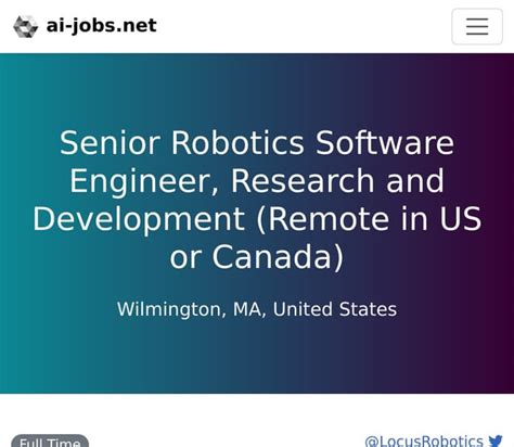 Hiring Senior Robotics Software Engineer Research And Development Remote In Us Or Canada In