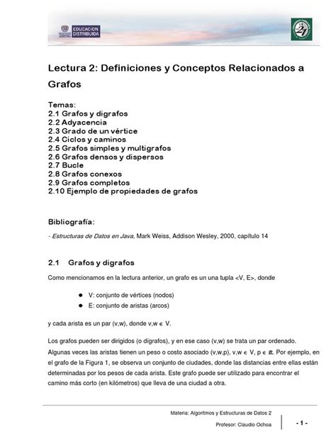 Algoritmos Y Estructura De Datos Lectura 2 Pdf Teoría De Grafos Vértice Teoría De Grafos