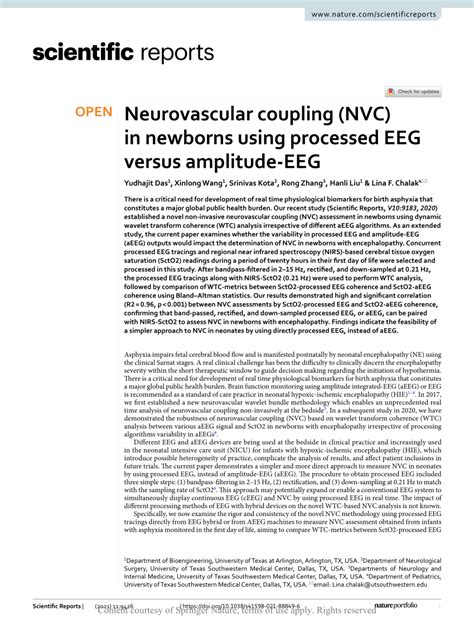 Pdf Neurovascular Coupling Nvc In Newborns Using Processed Eeg Versus Amplitude Eeg